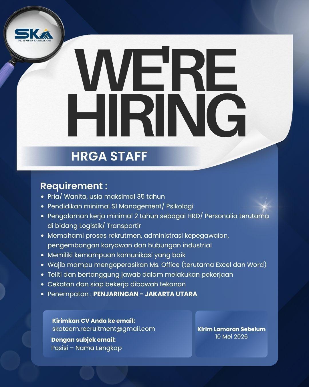 Lowongan Kerja HRGA Staff - SPV Finance Accounting Tax di PT. Sumber ...