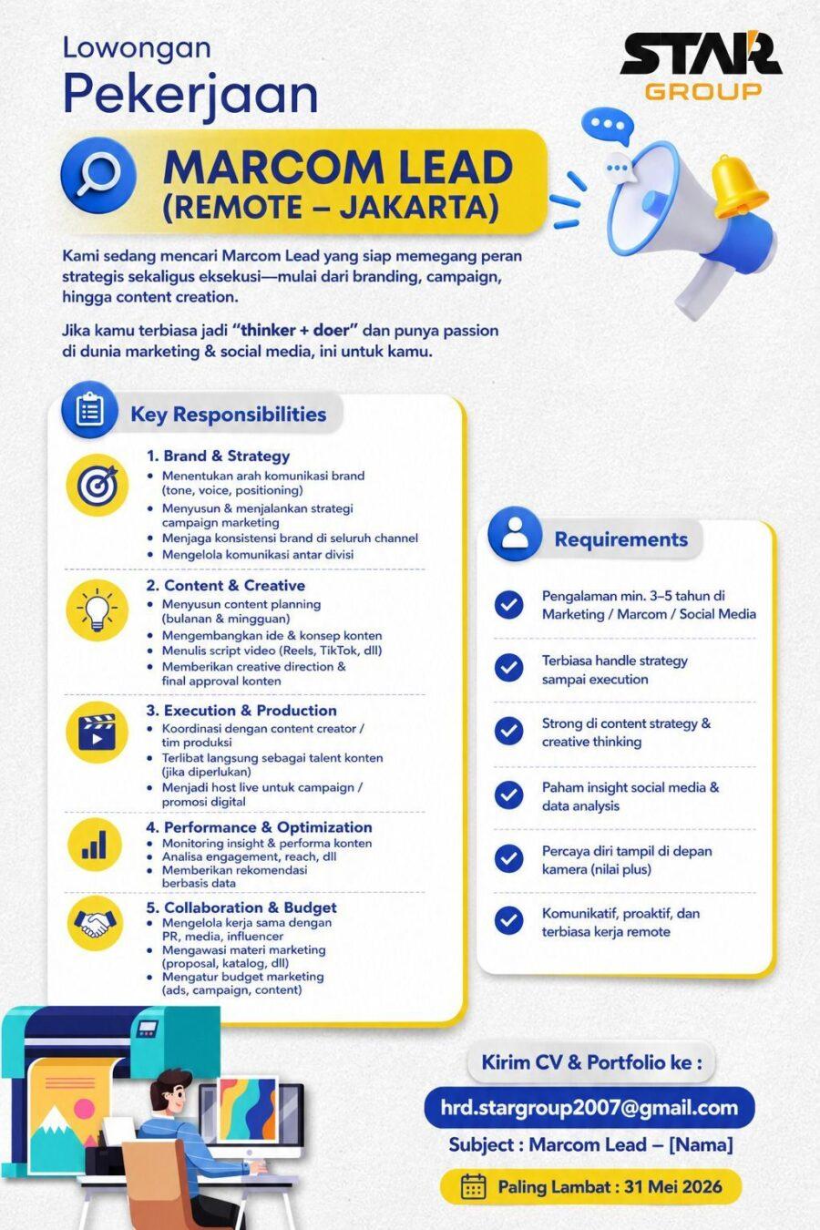 Lowongan Kerja Marcom Lead (Remote - Jakarta) di Starprint Tarakan ...
